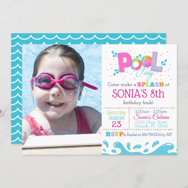 Pink Pool Party Invitaiton - Girls Pool Party Invitation | Zazzle