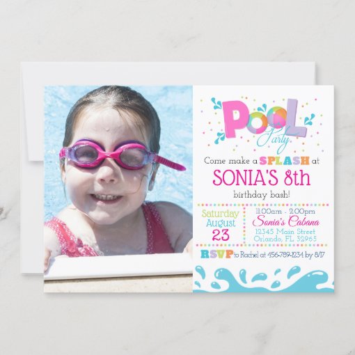 Pink Pool Party Invitaiton - Girls Pool Party Invitation | Zazzle