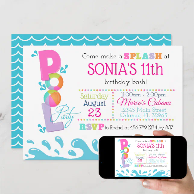 Pink Pool Party Invitation Summer Birthday | Zazzle