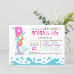 Pink Pool Party Invitation Summer Birthday | Zazzle