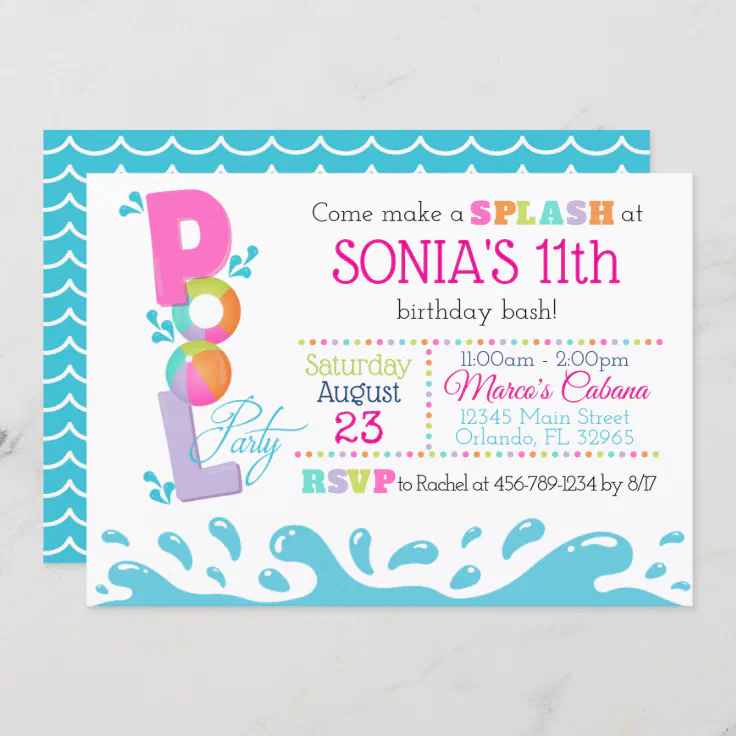 Pink Pool Party Invitation Summer Birthday | Zazzle