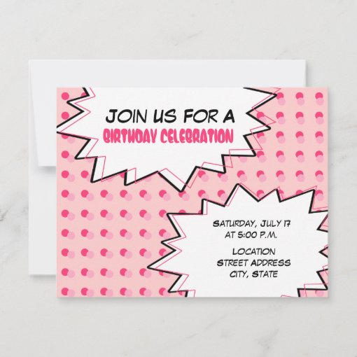 Pink Pop Art Birthday Party Invitation | Zazzle