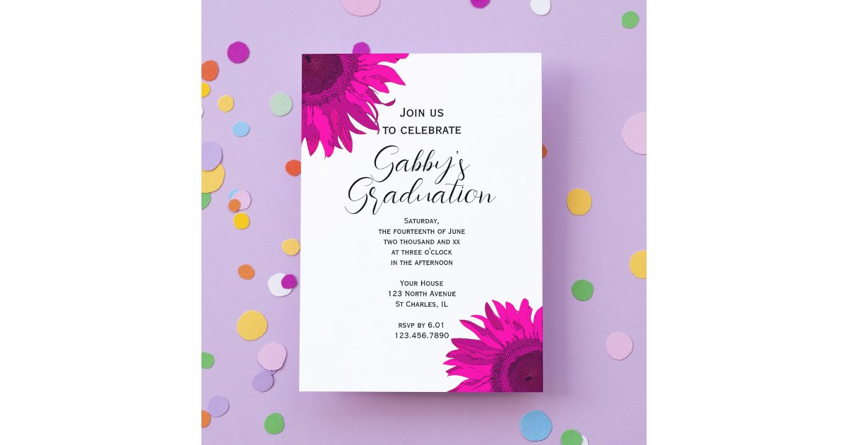 Pink Pop Art Flower Graduation Party Invitation | Zazzle