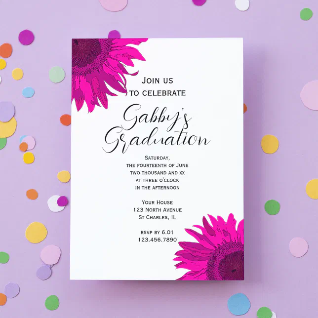 Pink Pop Art Flower Graduation Party Invitation | Zazzle