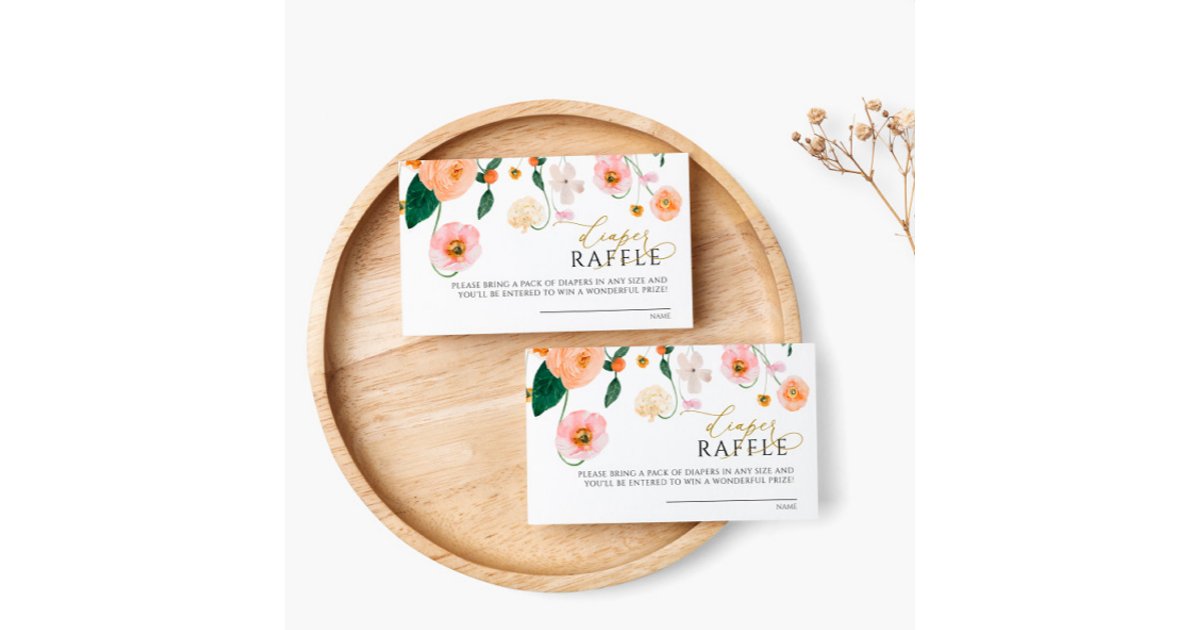 Pink Poppy Floral Diaper Raffle Card | Zazzle