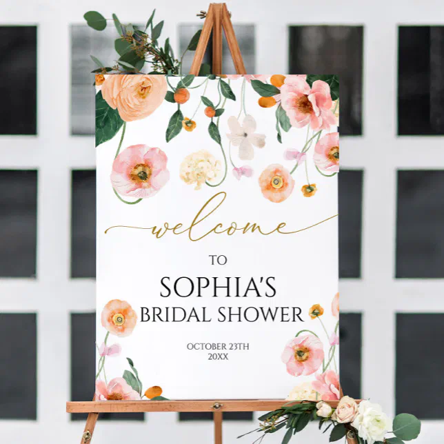 Pink Poppy Flowers Bridal Shower Welcome Sign | Zazzle