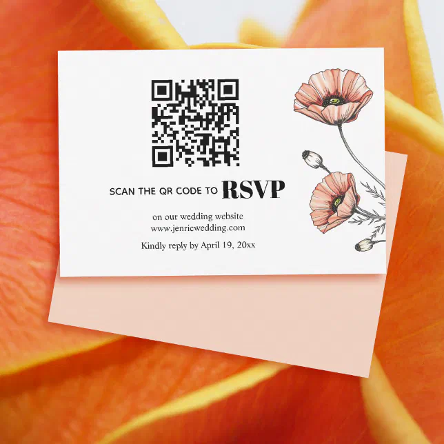 Pink poppy flowers QR code floral wedding RSVP | Zazzle