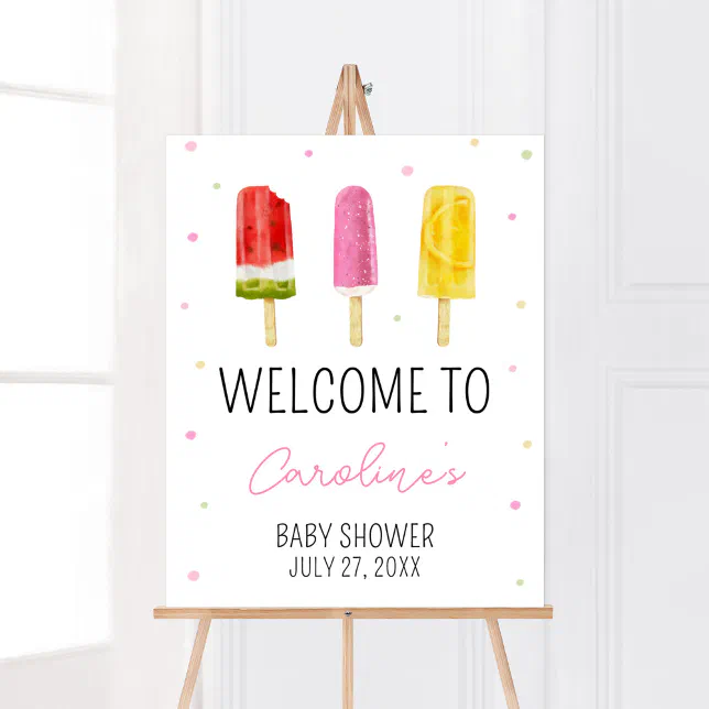 Pink Popsicle Baby Shower Welcome Poster | Zazzle