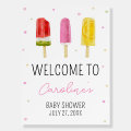 Pink Popsicle Baby Shower Welcome Sign | Zazzle