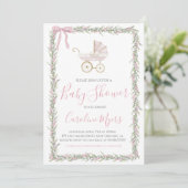Pink Preppy Carriage Baby Girl Shower Invitation | Zazzle