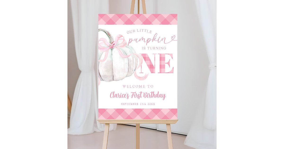 Pink Preppy Girl's Pumpkin Birthday Welcome Sign | Zazzle