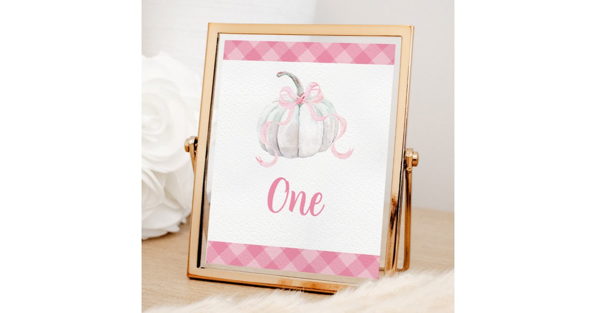Pink Preppy Pumpkin Birthday Table Number Poster | Zazzle