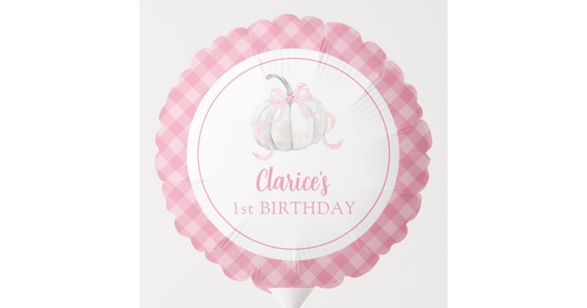 Pink Preppy Pumpkin Girl 1st Birthday Balloon | Zazzle