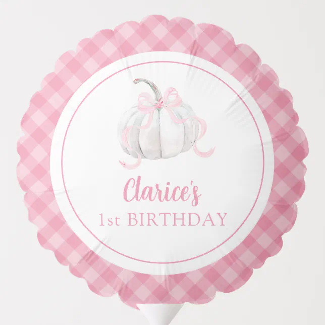 Pink Preppy Pumpkin Girl 1st Birthday Balloon | Zazzle