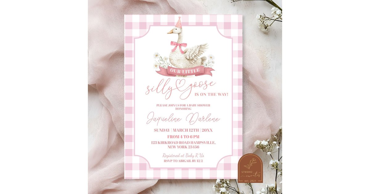 Pink Preppy Silly Goose Baby Shower Invitation | Zazzle