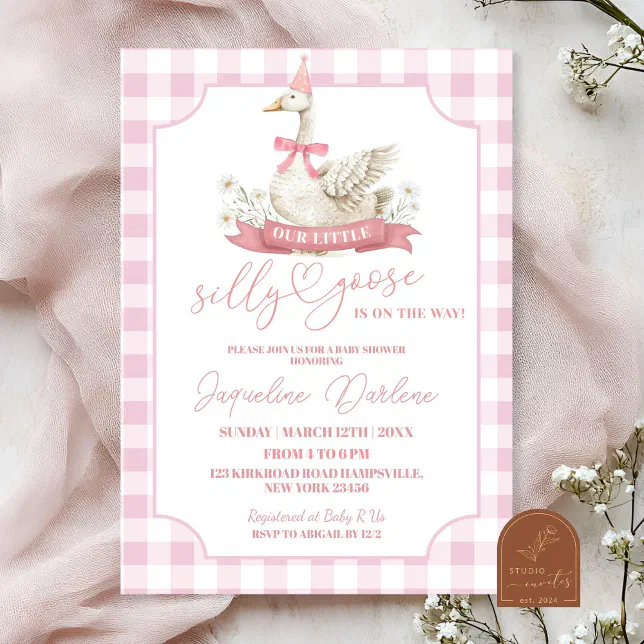 Pink Preppy Silly Goose Baby Shower Invitation | Zazzle