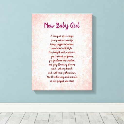 Pink pretty New Baby Girl Poem Canvas Print | Zazzle