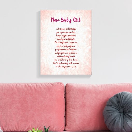 Pink pretty New Baby Girl Poem Canvas Print | Zazzle