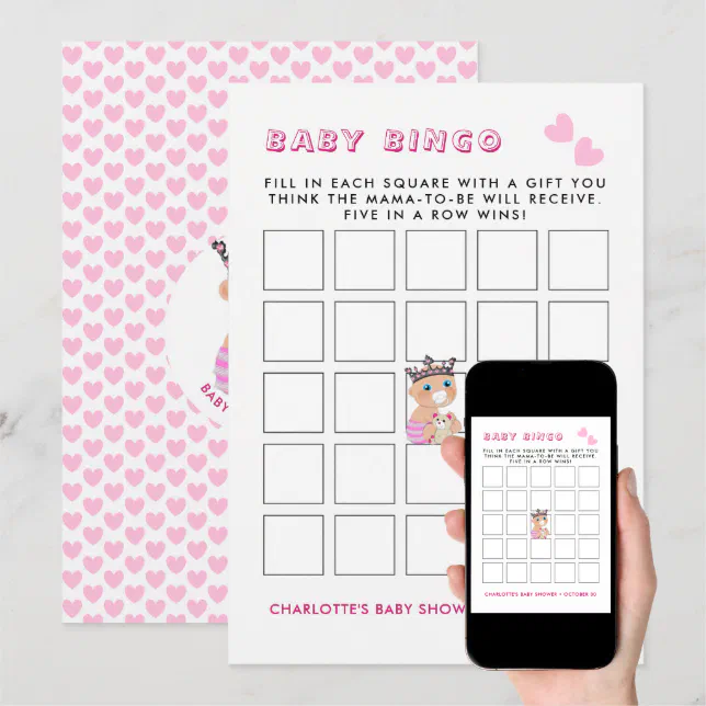 Pink Princess Baby Shower Baby Bingo Game Invitation | Zazzle