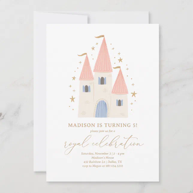 Pink Princess Castle Girl Birthday Party Invitation | Zazzle