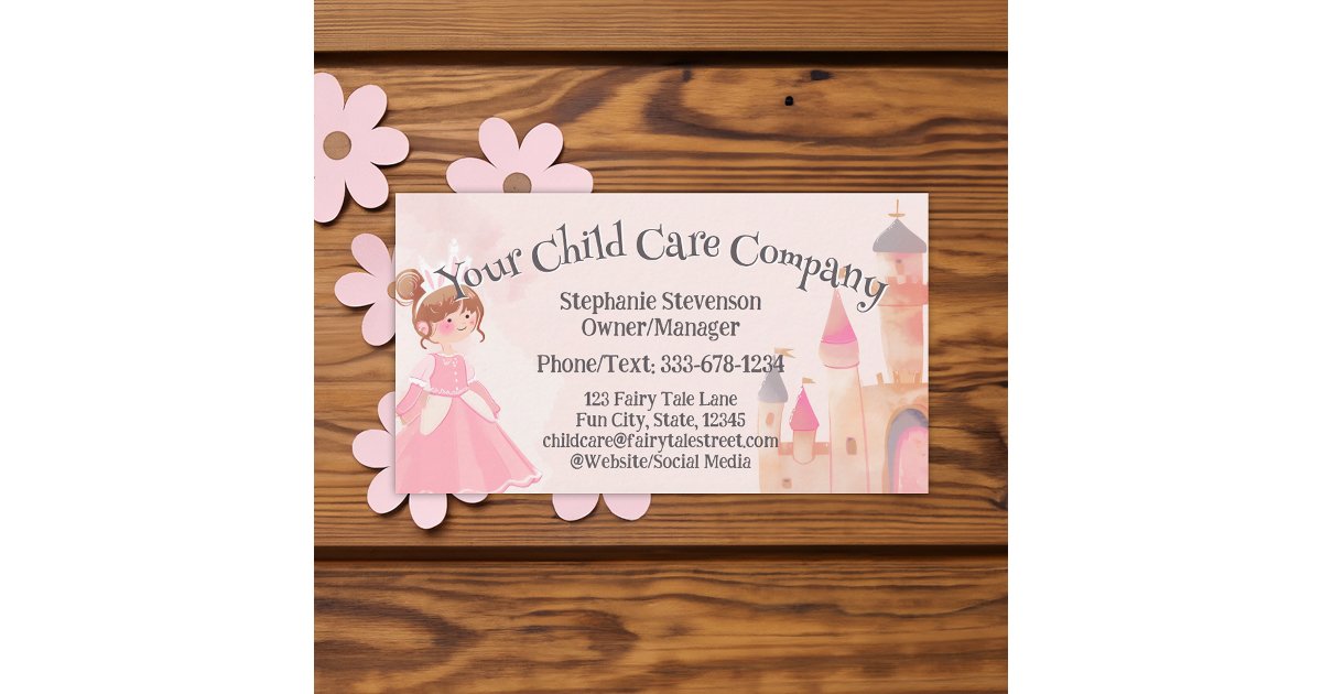 Pink Princess Childcare Daycare Babysitter Business Card | Zazzle