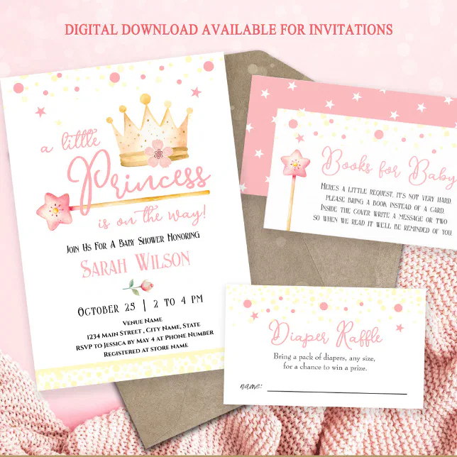 Pink Princess Crown Baby Shower Invitation | Zazzle