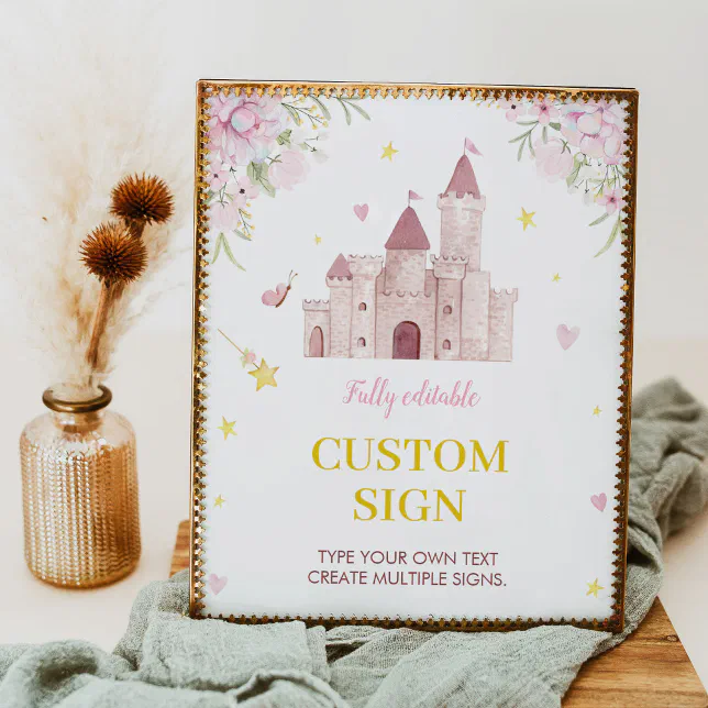 Pink Princess Crown Birthday Custom Table Sign | Zazzle