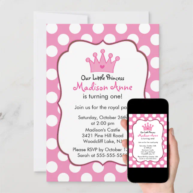 Pink Princess Crown Birthday Party Invitation | Zazzle
