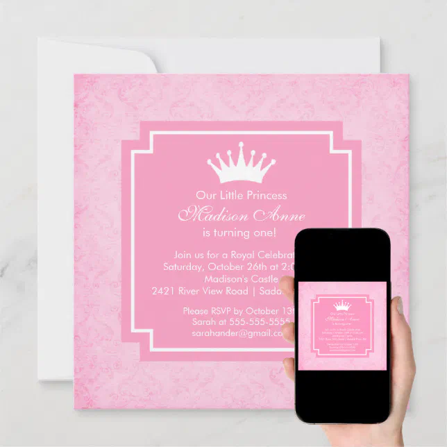 Pink Princess Crown Birthday Party Invitation | Zazzle