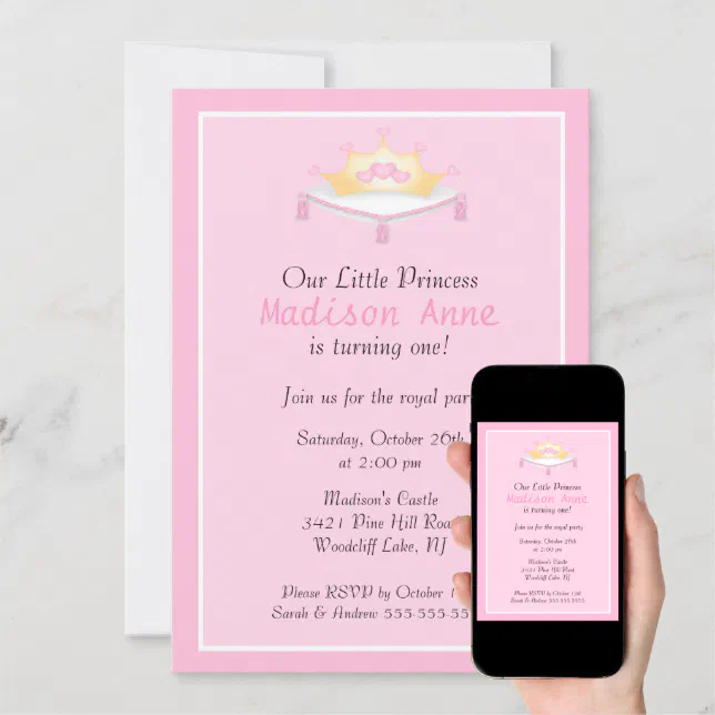 Pink Princess Crown Birthday Party Invitation | Zazzle