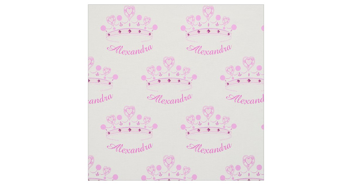 Pink Princess Crown Custom Name Fabric | Zazzle