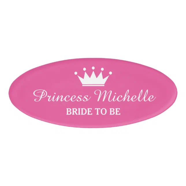 Pink princess crown magnetic name tags for bride | Zazzle