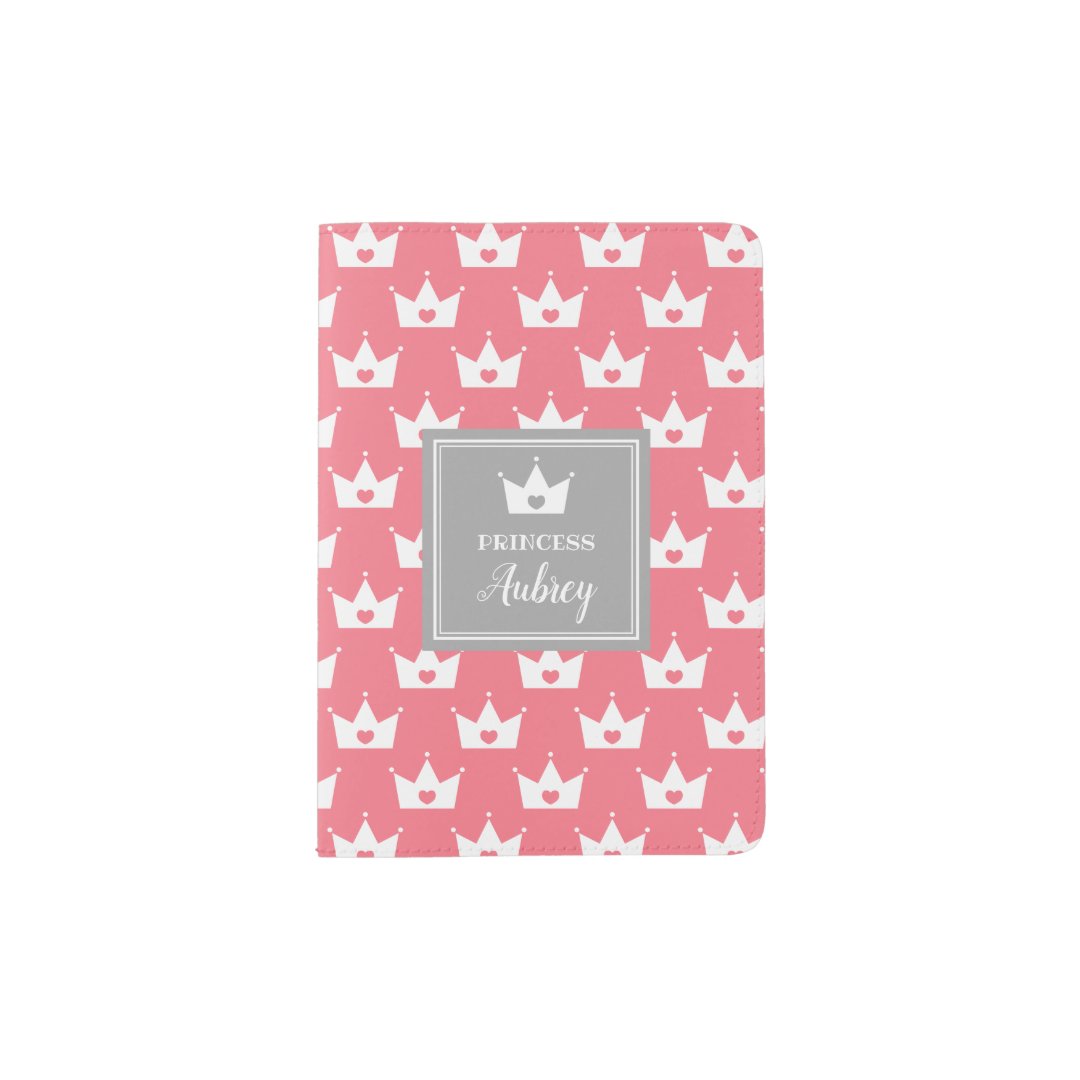Pink Princess Crown Pattern - Calligraphy Name Passport Holder | Zazzle