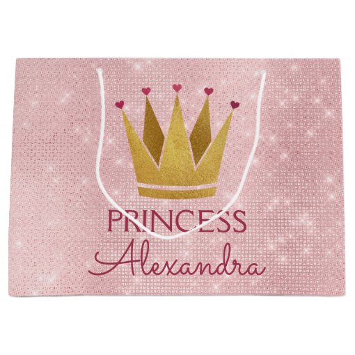 Pink Princess Crown Rose Gold Birthday Large Gift Bag | Zazzle