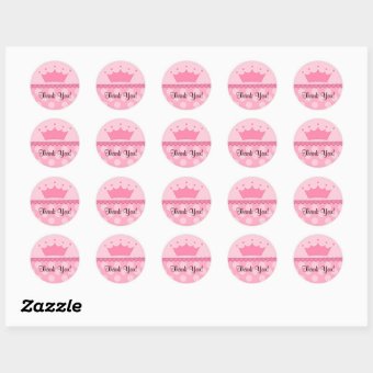 Pink Princess Crown Thank You Sticker | Zazzle
