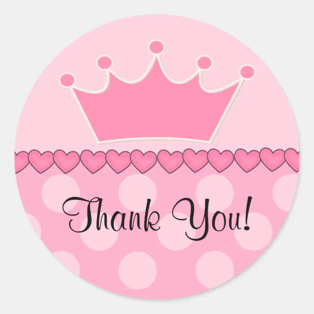 Pink Princess Crown Thank You Sticker | Zazzle