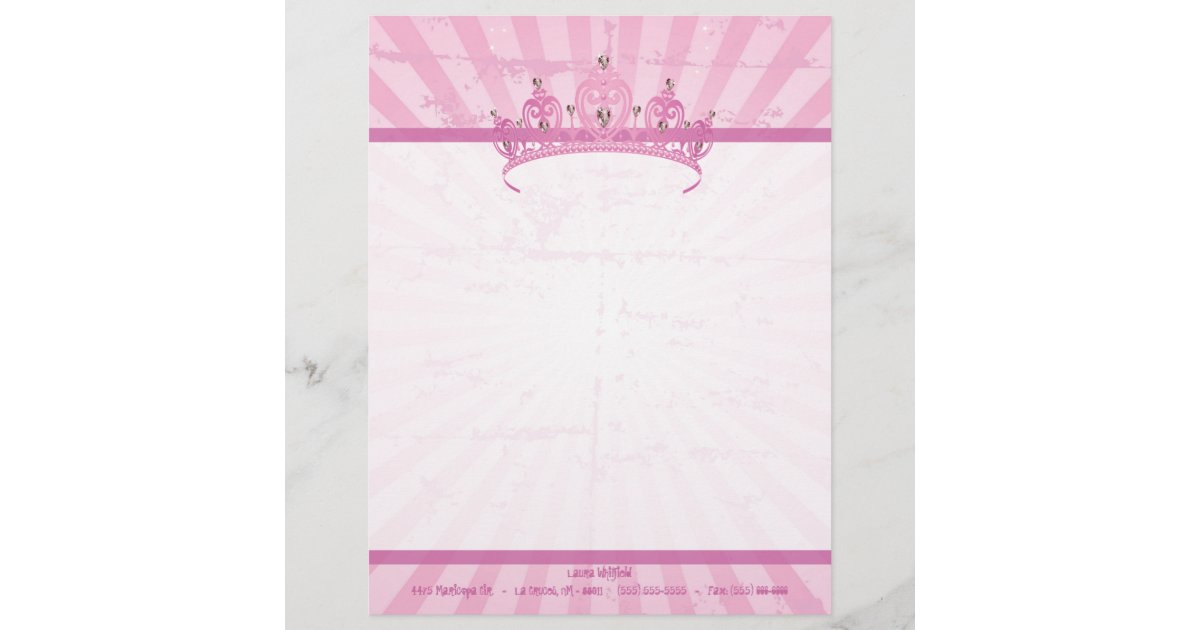 Pink Princess Crown Tiara Letterhead Stationery | Zazzle