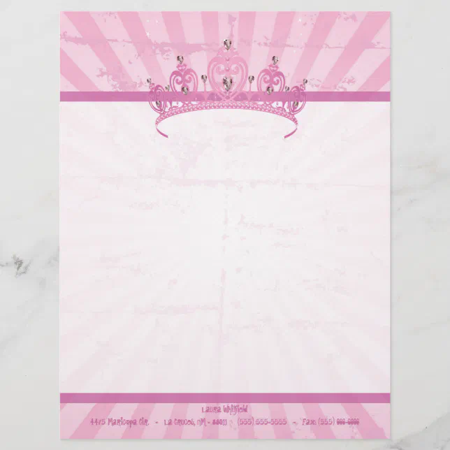 Pink Princess Crown Tiara Letterhead Stationery | Zazzle