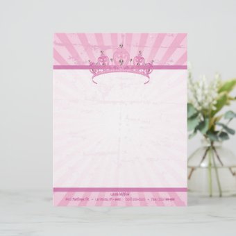 Pink Princess Crown Tiara Letterhead Stationery | Zazzle