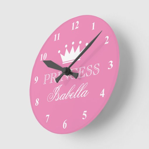 Pink princess crown wall clock for girls bedroom | Zazzle