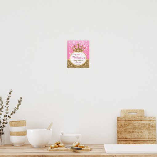 Pink princess crown Welcome Sign Girl Shower gold | Zazzle