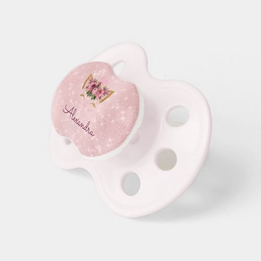 Pink Princess Kitty Rose Gold Blush Pink Glitter Pacifier | Zazzle