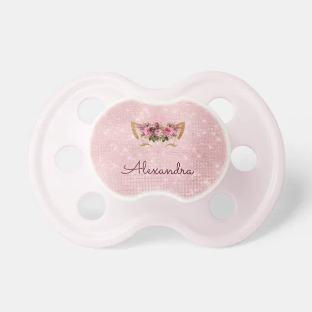 Pink Princess Kitty Rose Gold Blush Pink Glitter Pacifier | Zazzle