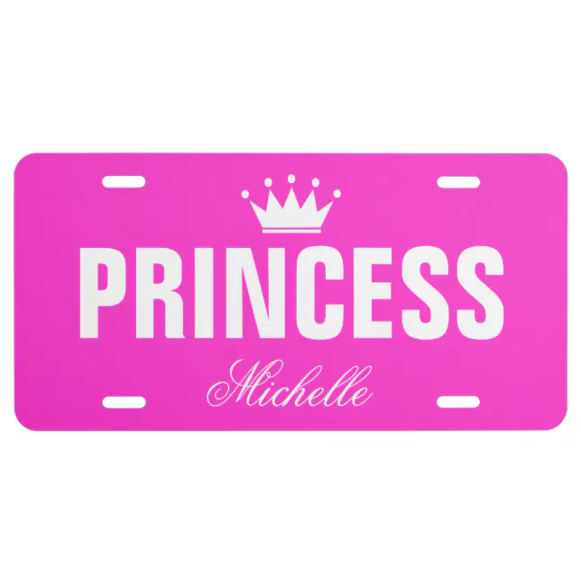 Pink princess license plate with personalized name | Zazzle
