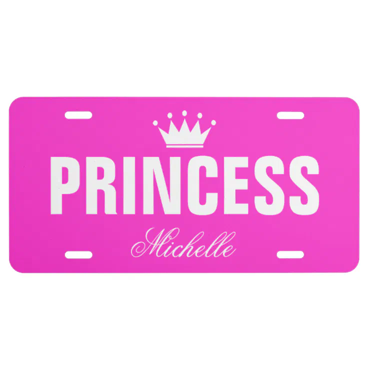 Pink princess license plate with personalized name | Zazzle