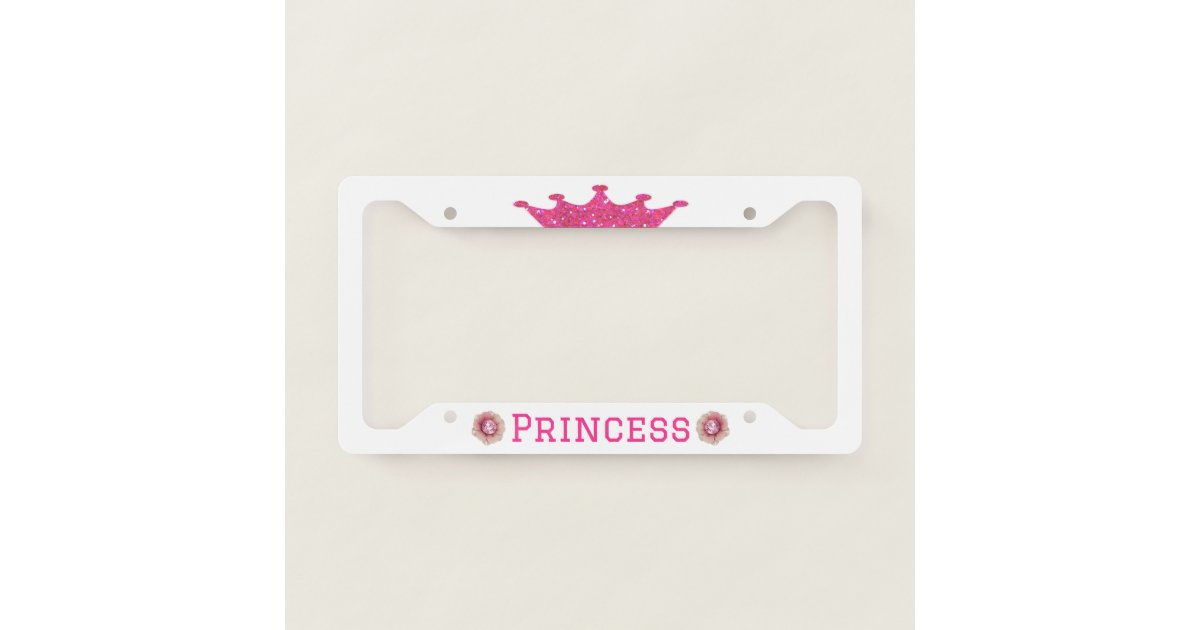 Pink Princess on White License Plate Frame | Zazzle