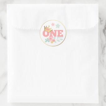 Pink Princess "One" Crown Baby Girl First Birthday Classic Round ...