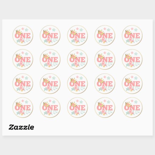 Pink Princess "One" Crown Baby Girl First Birthday Classic Round ...