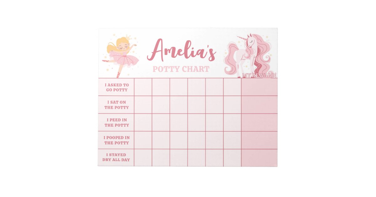 Pink Princess Potty Chart Personalized Name Tasks Notepad | Zazzle