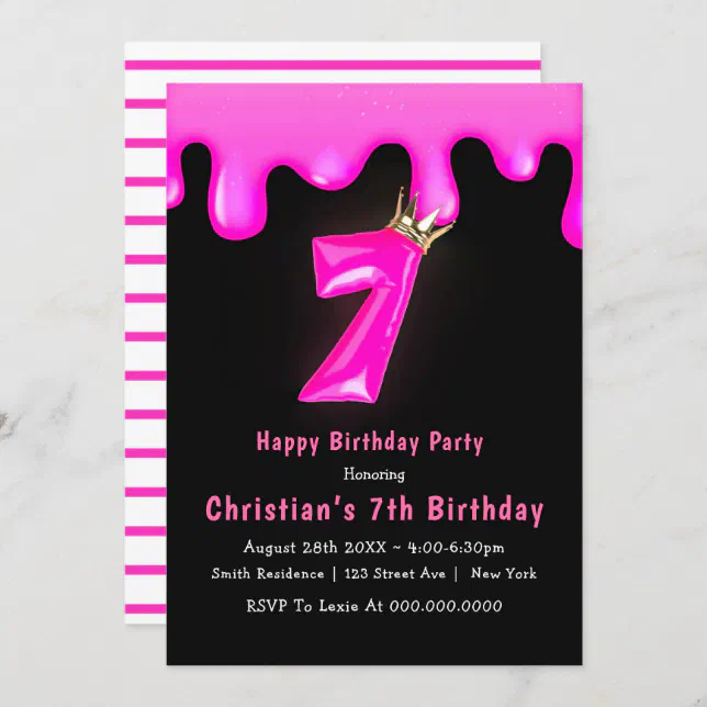 Pink Princess Slime 7th Birthday Invitations | Zazzle